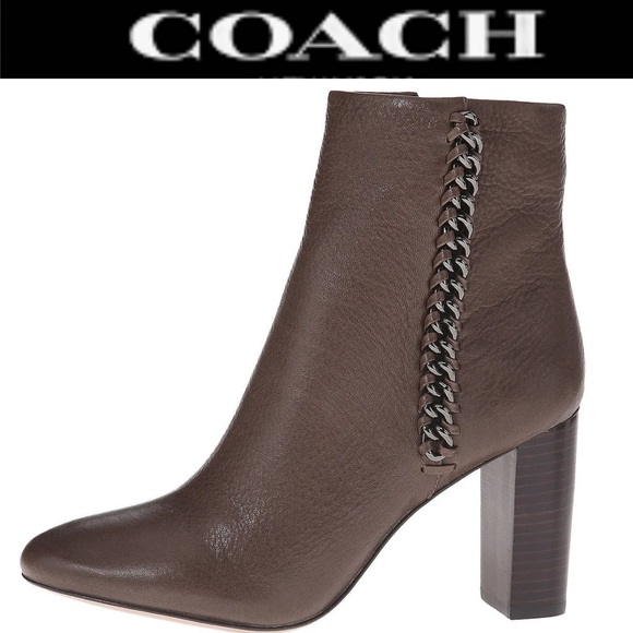 Coach | Shoes | Coach Tobacco Leather Chain Detail Teagan Heeled Ankle ...